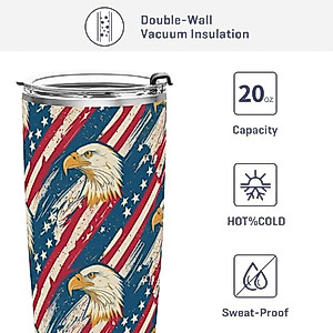 American Flag Wild Bird Stainless Steel cup with lid with Straw Lid travel mug for Home, Office or Car safe coffee tumbler 20 OZ