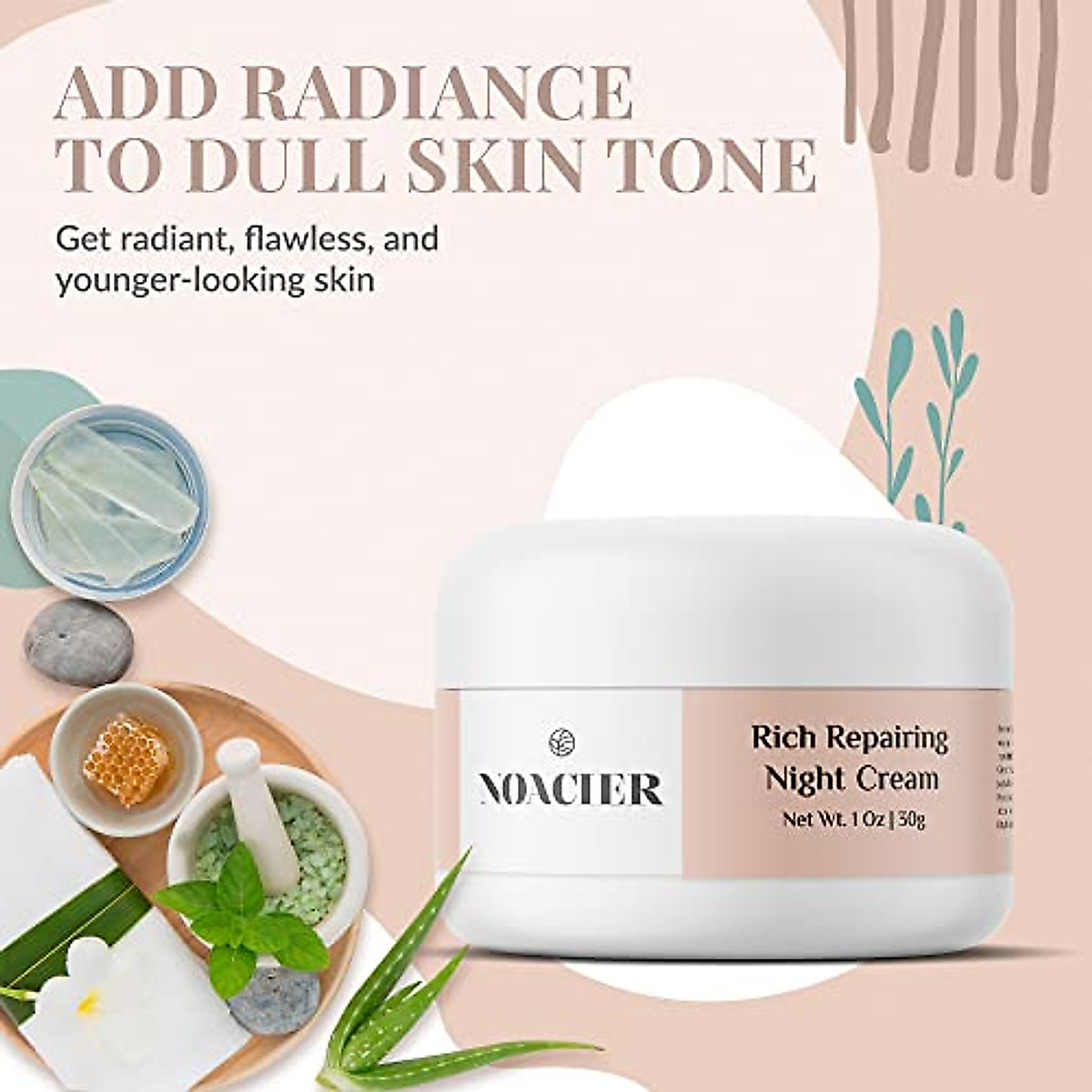 NOACIER Nightly Revitalizing Anti Aging Face Cream, Skin Renewing Hyaluronic Acid Evening Moisturizer, Wrinkle & Skin Barrier Repair for Sensitive, Dry, and Normal Skin, 1oz