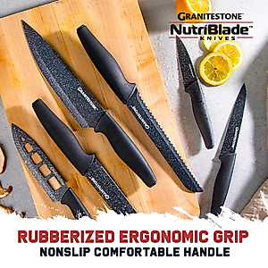 Granitestone Nutriblade 6 PC Knife Set, Professional Kitchen Chef’s Knives with Ultra Sharp Stainless Steel Blades and Nonstick Granite Coating, Easy-Grip Handle, Rust-proof, Dishwasher-safe, Black