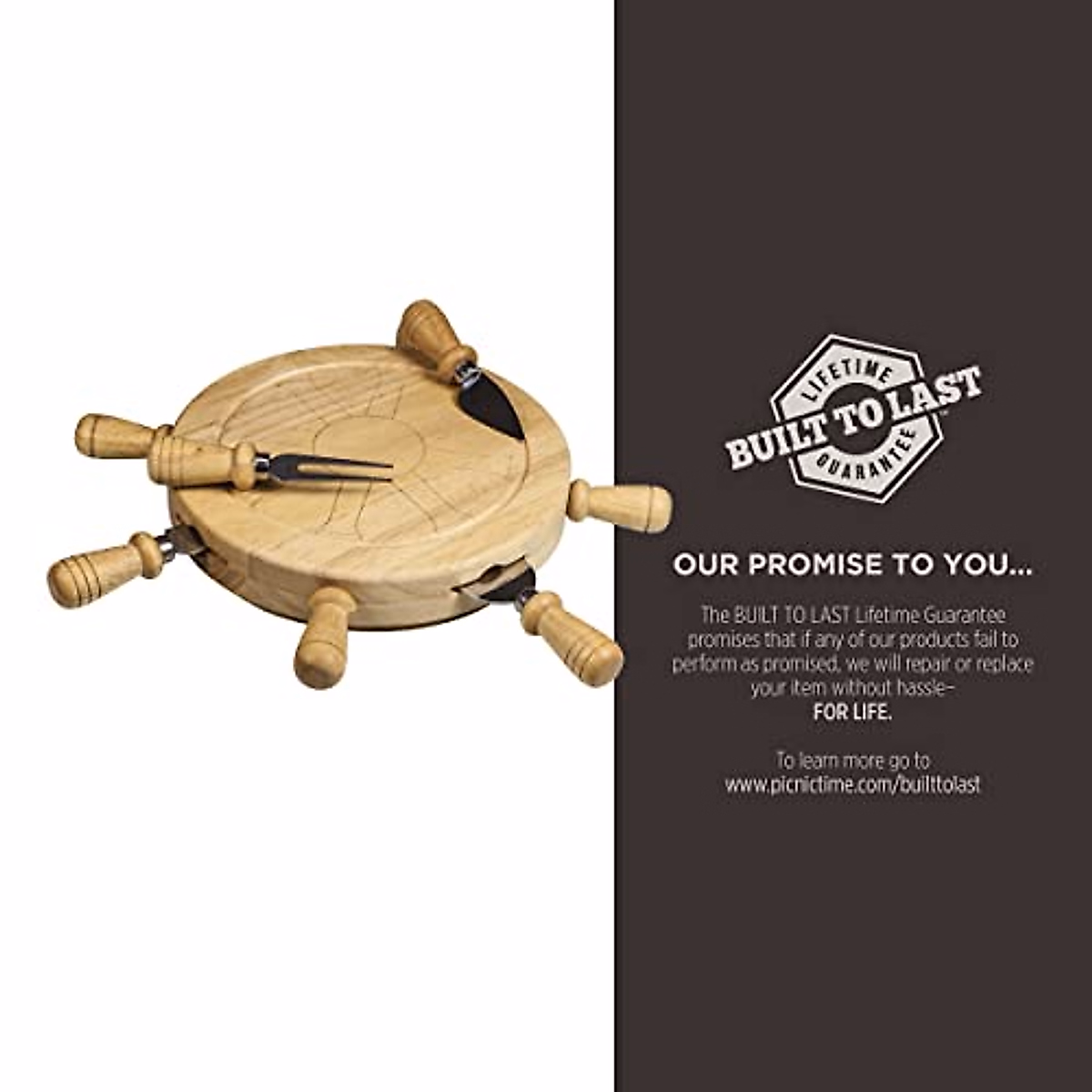 PICNIC TIME TOSCANA - Mariner Cheese Board And Tool Set - Charcuterie Board Set - Wood Cutting Board With Cheese Knives, (Parawood),Brown, Large