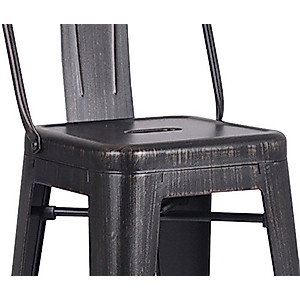 AC Pacific Modern Industrial Metal Bar Stool, Bucket Back and 4 Leg Design Ideal for Kitchen Island or Counter Top, Set of 2, 30" Seat, Distressed Black