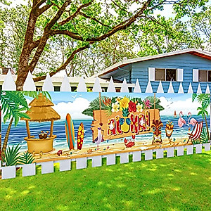 Sumind Hawaiian Aloha Party Backdrop Banner Decoration, Fabric Aloha Luau Party Sign Banner Photo Booth Backdrop Background for Summer Party Supplies and Decorations 180 x 40 cm