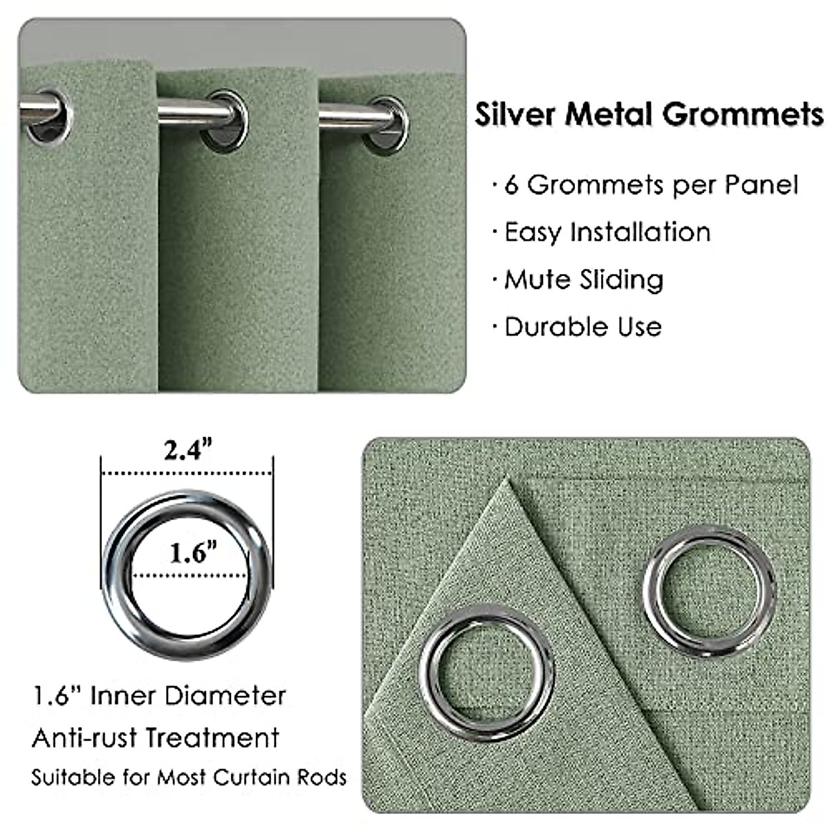 Melodieux Linen Green Blackout Curtains 84 Inches Long for Bedroom, Living Room Darkening Thermal Insulated Farmhouse Burlap Grommet Drapes, 42 x 84 Inch, 2 Panels