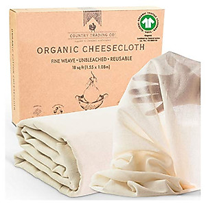 Organic Unbleached Cotton Cheesecloth for Straining, GOTS Certified, Fine Reusable Strainer – Large 18 Sq.ft.