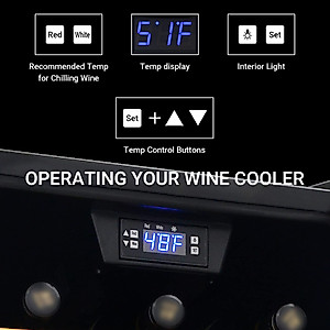 Smad 15 inch Wine Cooler Under Counter, 31 Bottle Built in Wine Fridge with Wood Shelf, Double Reversible Glass Door, Digital Temperature Control, Super Quiet, Stainless Steel, Black