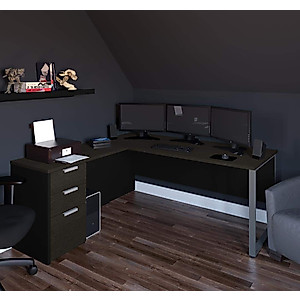 Bestar Pro-Concept Plus L-Shaped Desk with Drawers, Deep Grey & Black