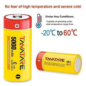 Tanatare 8 Pack C Rechargeable Batteries 5000mAh High Capacity 1.2V NiMH C Size Batteries with Long Lasting Power for Household Devices