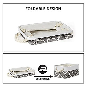 Bidtakay Baskets Set Fabric Storage Bins-White&Quatrefoil Grey Bundled Baskets of 3 Medium Baskets 15" X 11" X 9.5" + 6 Small Baskets 11.8" X 7.8" X 5" for Shelves, Organizing