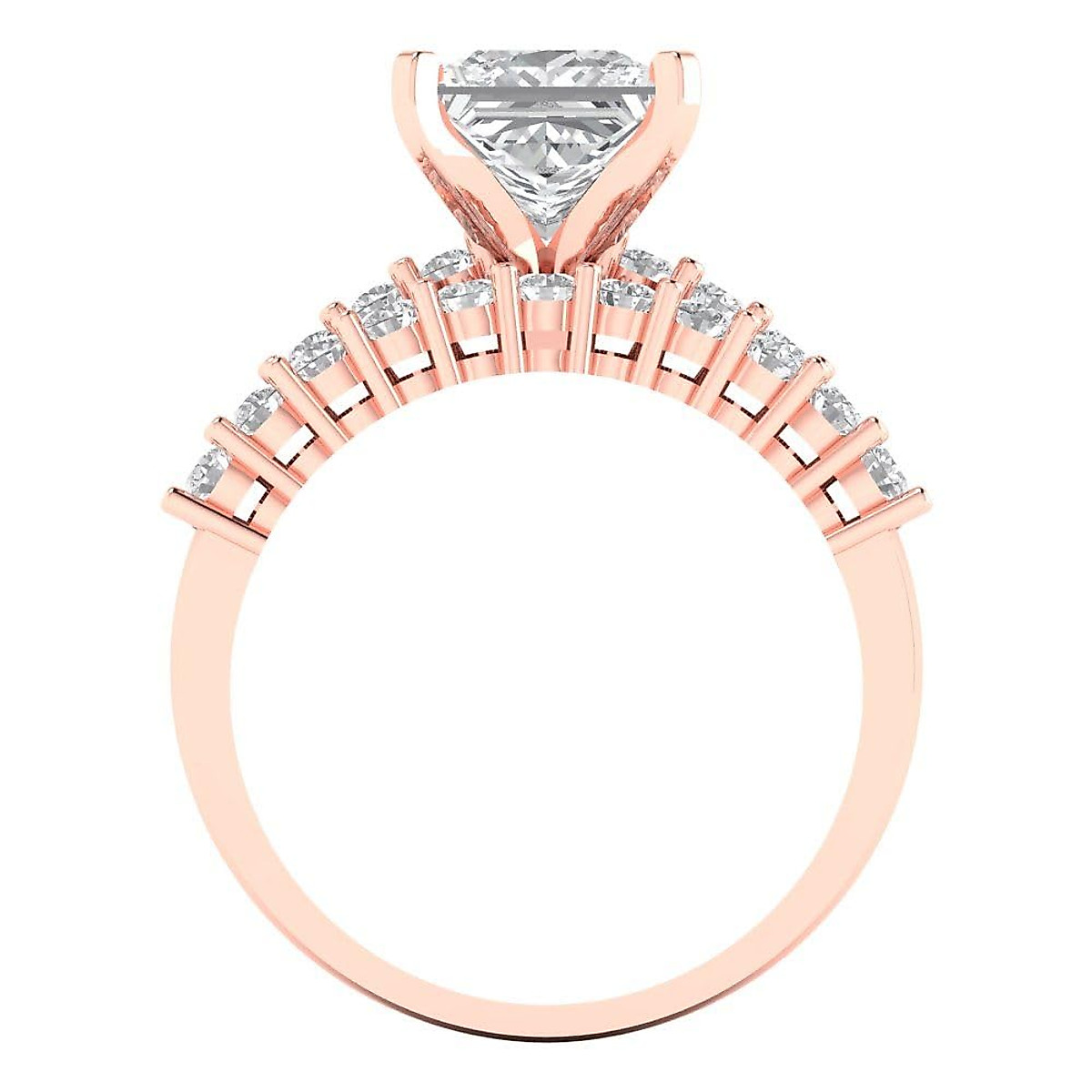 2.66 ct Princess Cut Clear Simulated Diamond 14k Rose Gold Solitaire W/Accents Wedding Engagement Promise Ring size 3.5