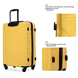 Tripcomp Luggage Sets Wear-Resistance Hardside Lightweight Suitcase Double Spinner Wheels, TSA Lock,Two Hooks, Scratch-resistant Carry-on, 3 Piece Set(20/24/28) (Bright yellow)