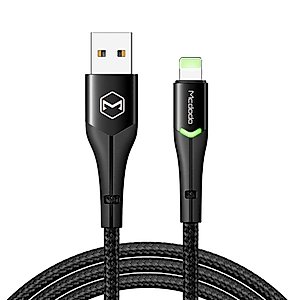 Anti Bending Cable, Mcdodo 2 LED Switching Cord Nylon Braided Sync Charge USB Data 6FT/1.8M Cable Compatible New Phone List Below (6FT/1.8M, Black)