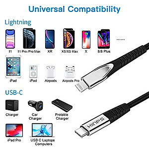 KINPS MFI Certified (3-Pack) USB C to Lightning Fast Charging Cable Compatible with iPhone 11/11Pro/11 Pro Max/X/XS/XR, Supports Power Delivery(for Use with Type C Chargers), 10FT/3M,(Black)