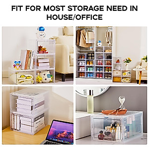 ParKoo Large Clear Shoe Organizer, Thicken Plastic Shoe Storage with Magnetic Door, 10 Pack Shoe Boxes Stackable, Shoe Organizer for Closet, Shoe Rack Sneaker Container Bin, Fit up to US Size 12