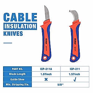 iCrimp Utility Knife for Cable Skinning, Wire Insulation Dismantling Knife, 2-Pack Insulated Electricians Cable Stripping Knives, Fixed Blade