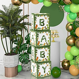 Dinosaur Baby Shower Decorations Box - Green Jungle Dinosaur Baby Boxes for Boys，Dinosaur Birthday Party Boxes Block for Woodland Safari Baby Shower Supplies Photo Props Backdrop