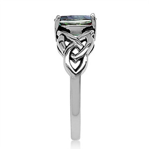 Silvershake 1.44ct. 8X6mm Oval Shape Mystic Fire Topaz 925 Sterling Silver Celtic Knot Solitaire Ring Size 8.5