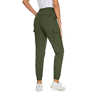 MAGCOMSEN Hiking Pants Women Waterproof Lightweight Quick Dry Cargo Pants Outdoor Casual Travel Joggers Army Green, M