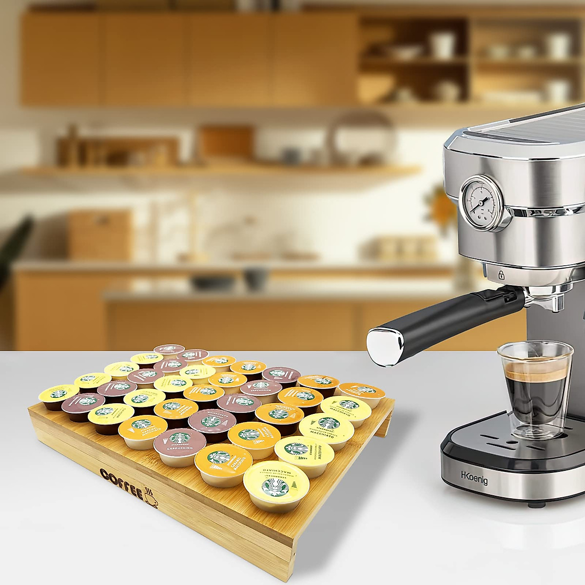 Bayting Bamboo K Cup Holder, K Cup Drawer Organizer Insert, Coffee Pod Holder for K Cups, Organizers for Kcup Coffee Station Drawer (35 Slots)