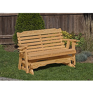 ECOMMERSIFY INC Amish Heavy Duty 800 Lb Classic Park Style Pressure Treated Porch Patio Garden Lawn Outdoor Glider with Cup Holders-5 Feet-Brown-Made in USA