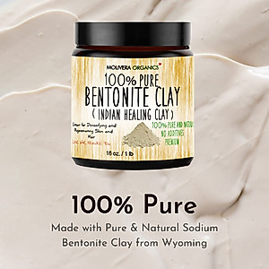 Molivera Organics Premium 1 lb Bentonite Clay Pure, Natural Detoxifying Clay for Face Masks, Hair Care & More - Best Healing Clay - USA Made