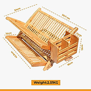 Earth's Dreams Bamboo Dish Drying Rack with Utensils Holder - 3 Tier Collapsible Wooden Dish Drainer with Microfiber Mat - Dish Organizer for Kitchen Counter - Rust Free Plate Rack