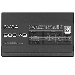 EVGA 600 W3, 80+ White 600W, 3 Year Warranty, Power Supply, 100-W3-0600-K1