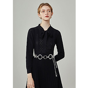 LABANCA Womens Metal Chain Dress Belt Hollow Out Ring Sweater Belt Decorated Skinny Waist Belt Silver