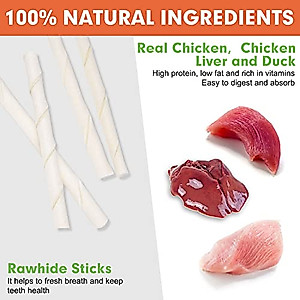 MON2SUN Dog Treats, Triple Flavor 5 Inch Chicken Liver Duck and Chicken Wrapped Rawhide Snacks for Small and Medium Dogs, 21.16 Oz (30 Count-Pack of 1)