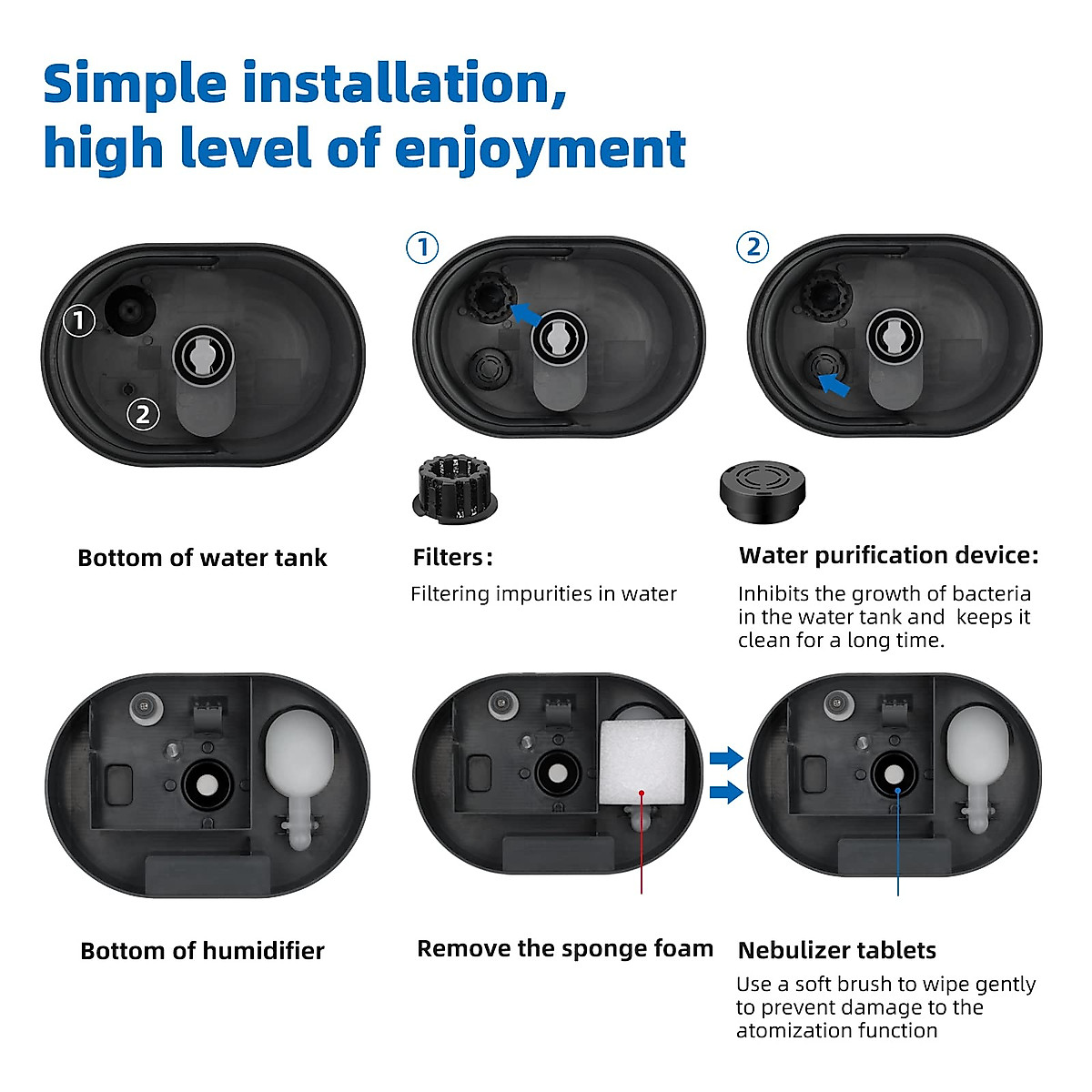 6L Humidifiers for Bedroom Large Room Home, Cool and Warm Humidifiers for Baby and Plants Mist Top Fill Desk Humidifiers Essential Oil Diffuser, Quiet Humidifiers with Adjustable Mist,360°Nozzle-Midnight Black