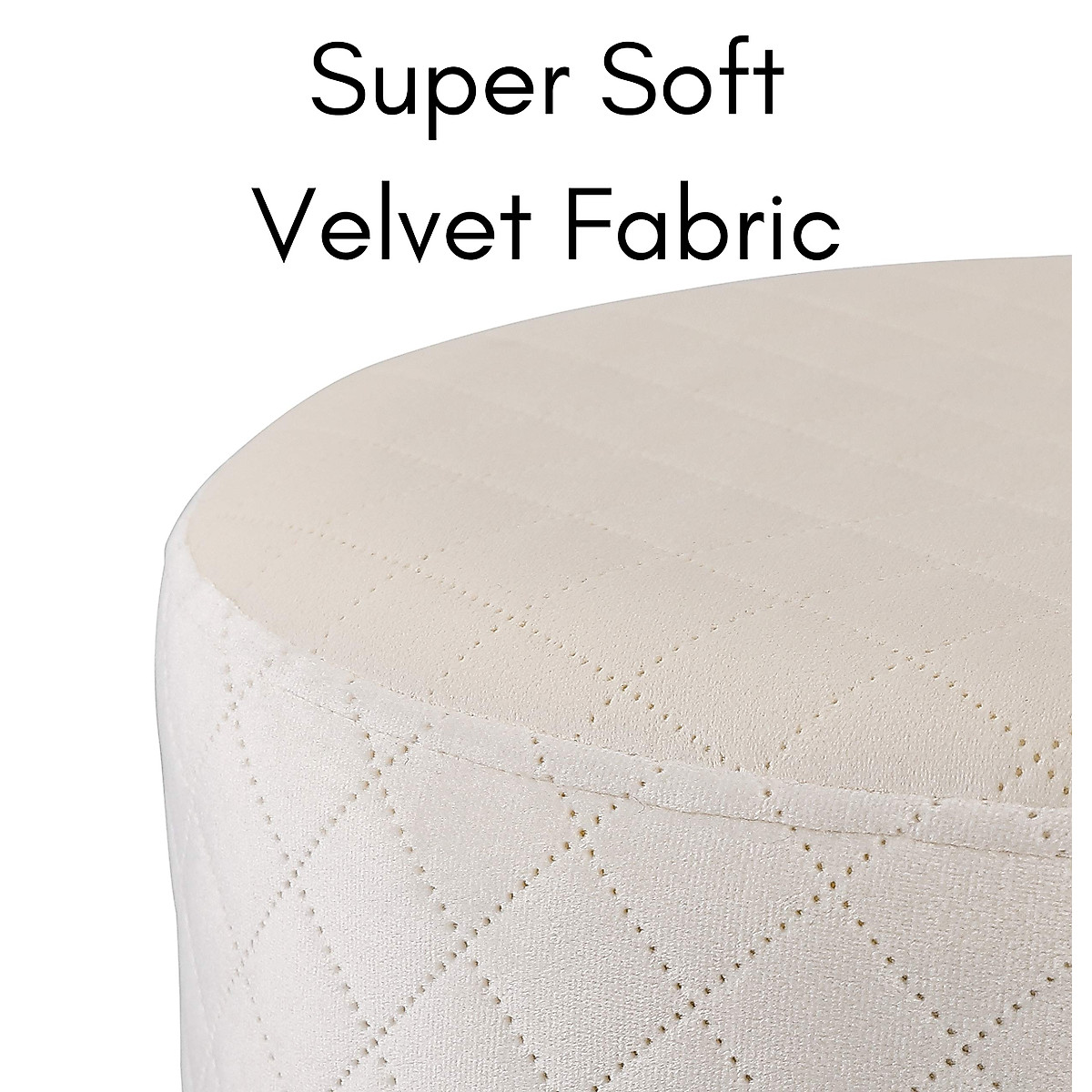 BIRDROCK HOME Round Cream Velvet Ottoman Foot Stool with Lattice Design – Soft Compact Padded Stool – Gold Trim - Great for The Living Room or Bedroom – Decorative Furniture – Foot Rest