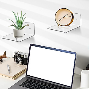 PHEZEN 4 Pcs Floating Wall Shelf Holder, Invisible Floating Bookshelf Heavy Duty Wall Mounted Hallway Kitchen Bathroom Supplies Book Organizer Metal Shelves Holder Display Stand Type 5