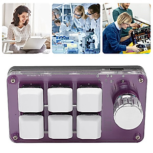 Oreilet One Handed Mechanical Gaming Keyboard, Multifunctional Shortcut Programmable Gaming Keypad with 6 Keys & Knob, USB Custimize DIY Keypad for Game Media Player