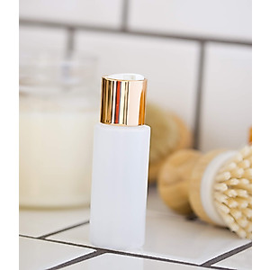 JUVITUS 2 oz Clear Natural Refillable Plastic Squeeze Bottle with Gold Metal Disc Cap Top - (6 Pack)