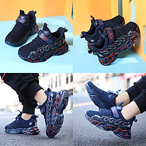 BTKSDAS Boys' Athletic Shoes Slip On Breathable Boys' Sneakers Tennis Running Walking Basketball Shoes for Boys Sneakers Kids Dark Blue/Red Size 2.5 Little Kid