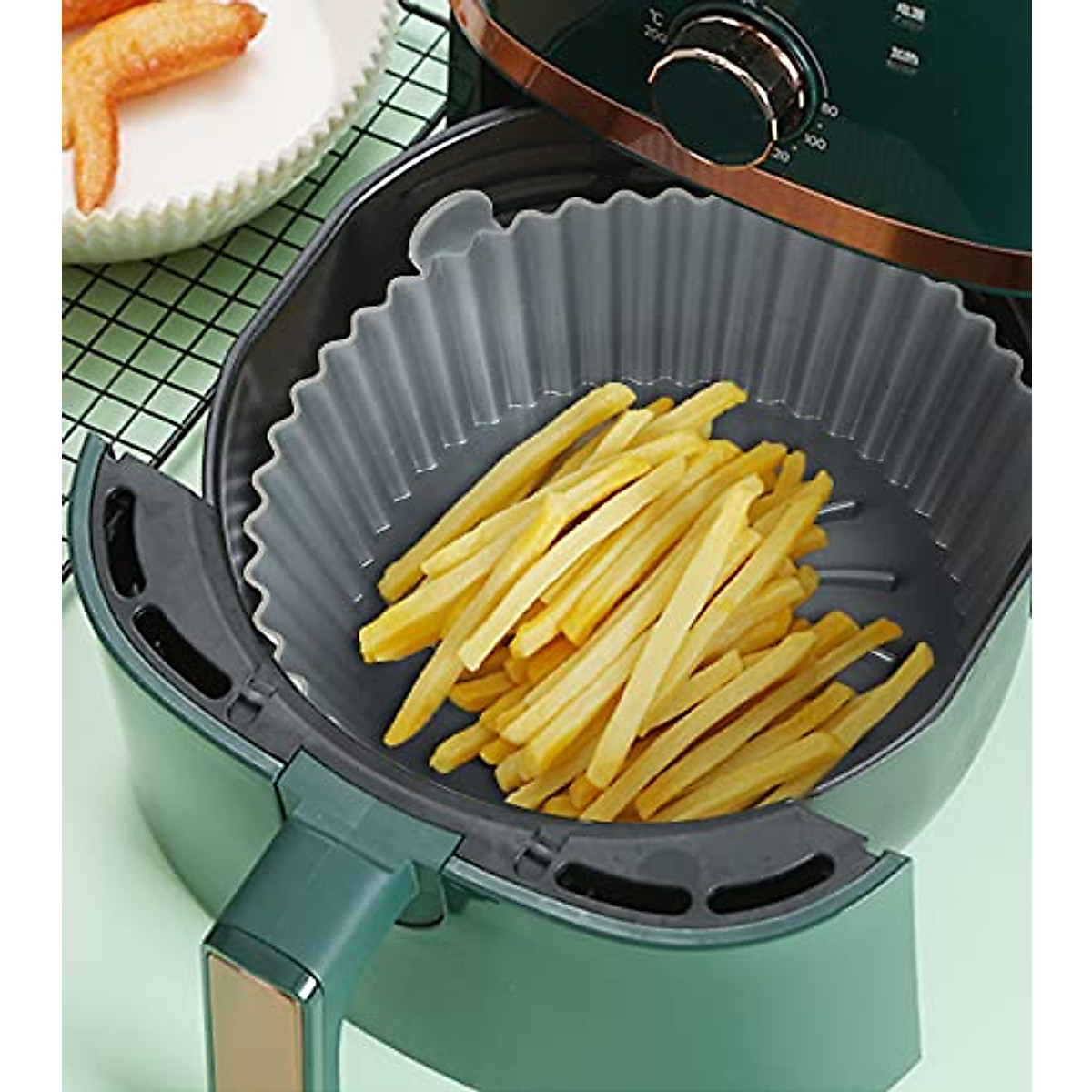 Air Fryer Liners Air Fryer Silicone Liners Air Fryer Accessories Silicone Air Fryer Basket Reusable, Black Grey