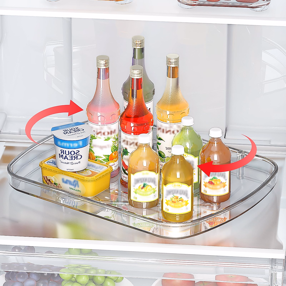 SPACELEAD Lazy Susan Turntable Organizer for Refrigerator, 15.7''x11.8'' Fridge Turntable Organizers and Storage use for Pantry Kitchen, Bathroom, Table. Clear, Rectangle,1Pack