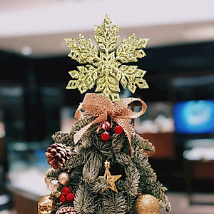 Christmas Tree Topper,Lighted Glitter Snowflake Tree Topper with Neon Lights for Christmas Tree and Holiday Seasonal Decoration(Gold)