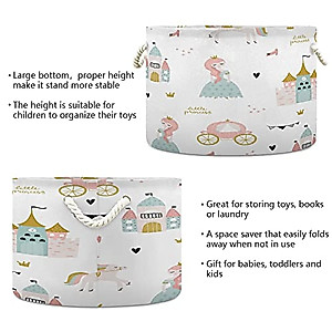 Kigai Princess Castle Cotton Rope Basket Large Collapsible Baby Laundry Basket Blanket Basket Kid's Toy Storage Basket Organizer for Nursery Bedroom Home Decor