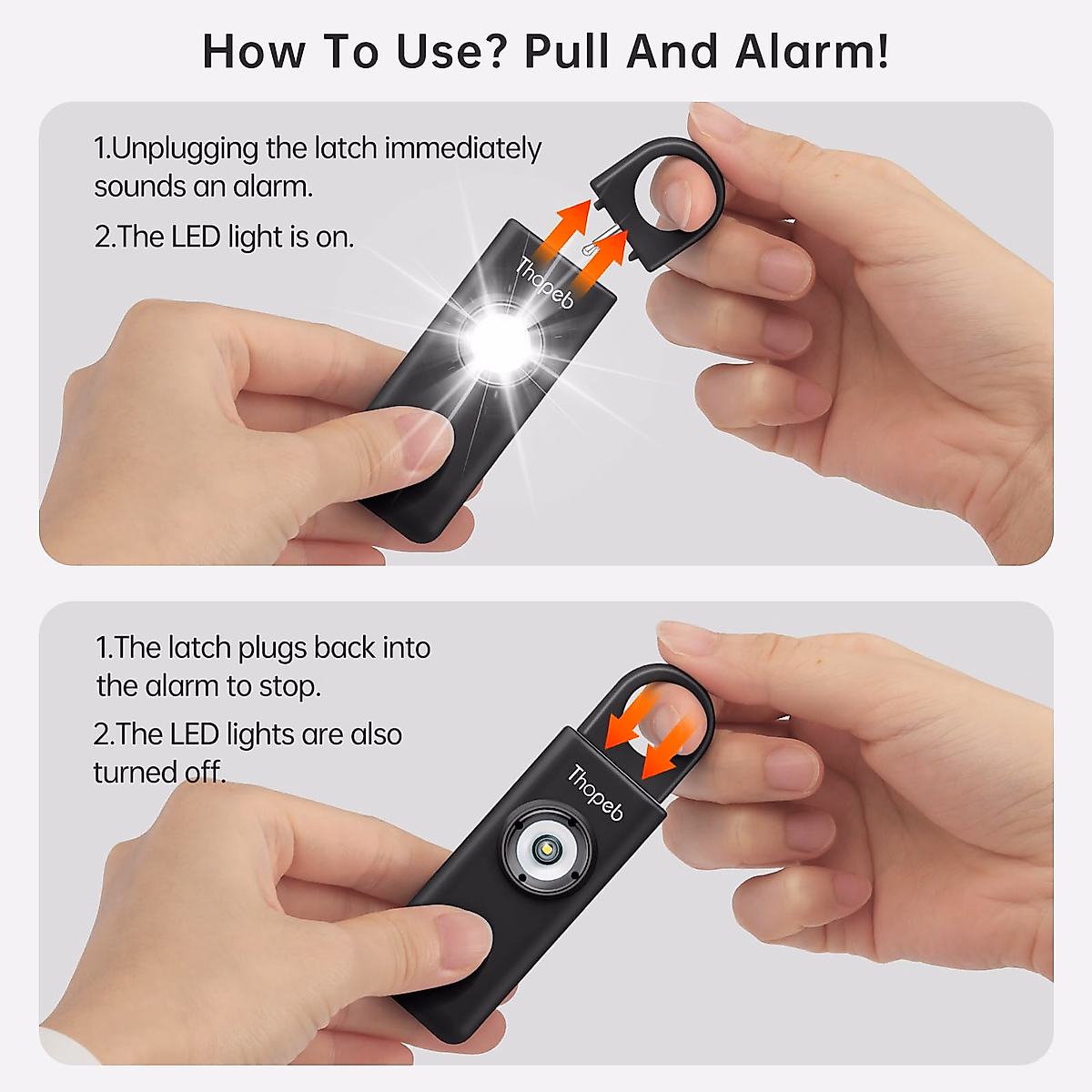 Thopeb–The Original Personal Safety Alarm for Women–Self Defense Siren for Women–Loud Siren Birdie Sound, LED Strobe Light and Safety Alarm Keychain (Charcoal)