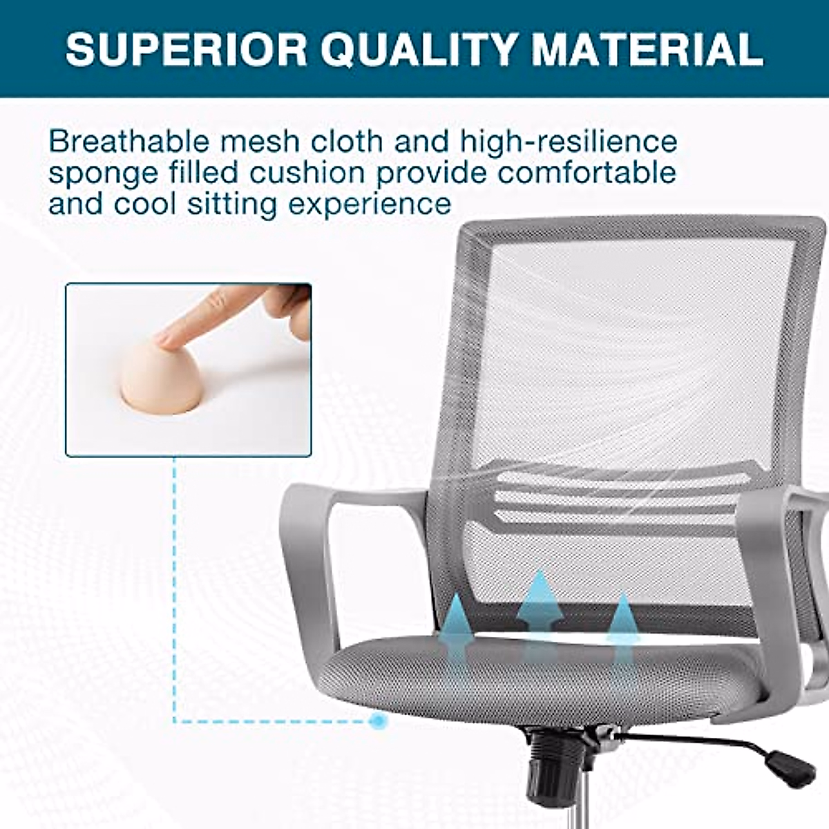 Adjustable Home Office Chair Mid Back Breathable Mesh, Height Adjustable, Comfortable Armrests, Padded Seat, Ergonomic Lumbar Support, Swivel Rolling, Tilting Function