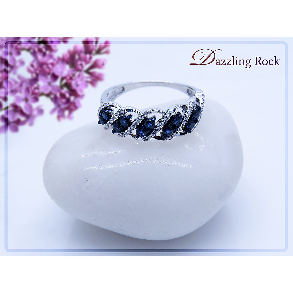 Dazzlingrock Collection Round Blue Sapphire & White Diamond Engagement Ring for Women (0.16 ctw, Color I-J, Clarity I2-I3) in 10K White Gold Size 10