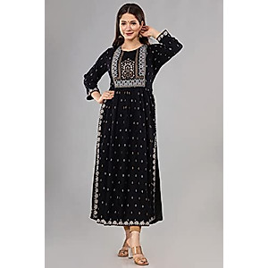 Women's Rayon Printed Nayra Cut Kurti (as1, alpha, 3x_l, regular, regular, Black)