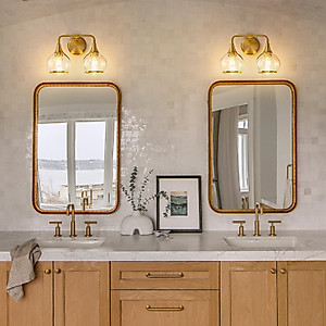 HAHZT Gold Bathroom Light Fixtures 2-Lights Vanity Lights with Clear Glass Shade Bathroom Vanity Light 14 Inch Wall Sconces(Exclude E26 Bulb)…