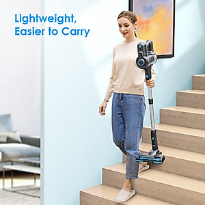 Oraimo Stick Vacuum, Cordless Vacuum Cleaner with Self-Standing, Cordless Stick Vacuum with 35 Mins Runtime Detachable Battery, 6 in 1 Lightweight Vacuum with LED for Hardwood Floor Carpet Marble Tile