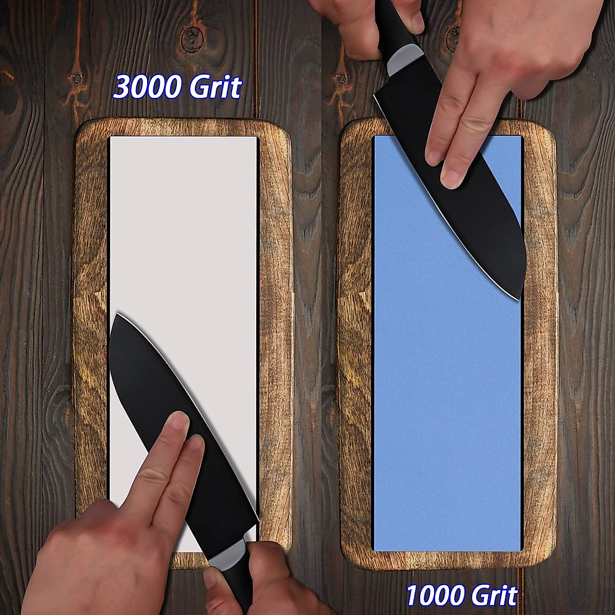 Whetstone Knife Sharpening Stone 1000/3000 Grit, Premium Water-stone Sharpener Kits, Perfectional Knife Sharpener Wet stone Sets for Chef Knife, Kitchen Knife, Hunting Knife Machete with Non-Slip Base