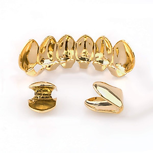 Gold Grillz Mouth Teeth 24K Plated Gold Custom Fit Top & Bottom Set Caps Grillz For Women Gift + Extra Molding Bars + Microfiber Cloth