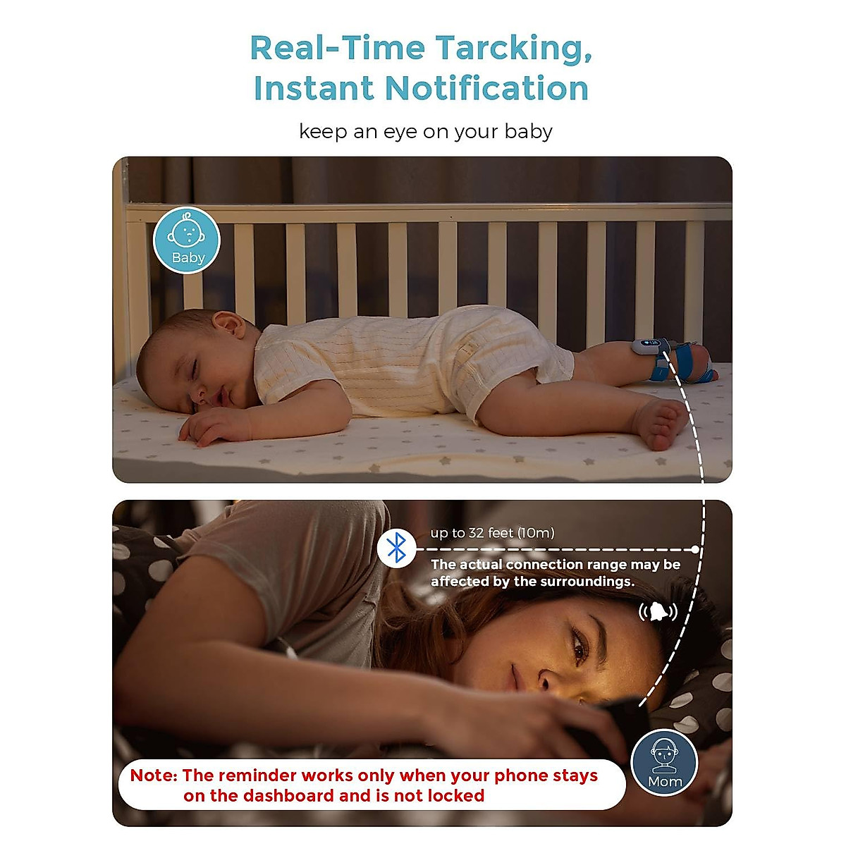 Babytone Baby Oxygen Monitor, Baby Sleep Monitor, Tracking Avg O2, Pulse Rate and Movement for Infant, Wearable Foot Monitor with Bluetooth and APP, for 0-36 Months Newborn's Sleep(New Version-Sock)