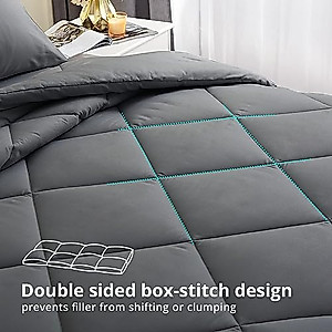 HEVUMYI California King Comforter Set 7 Pieces, All Season Bed in a Bag, Down Alternative Bedding Sets with Comforter, Flat Sheet, Fitted Sheet, Pillowcases & Pillow Shams (Dark Gray,104x90 Inch)