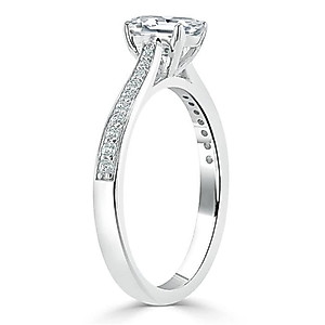 WSX Solid White Gold 1 Carat Emerald Brilliant Cut Moissanite Engagement Ring for Women Wedding Ring, D Color