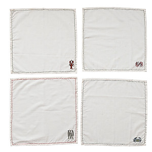Creative Co-Op Cotton Sea Life Embroidery, Set of 4 Styles, Multicolor Napkin, Multi